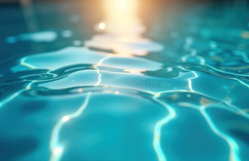 Turquoise Swimming Pool Water Ripples Under Sun. Sun Reflection on ...