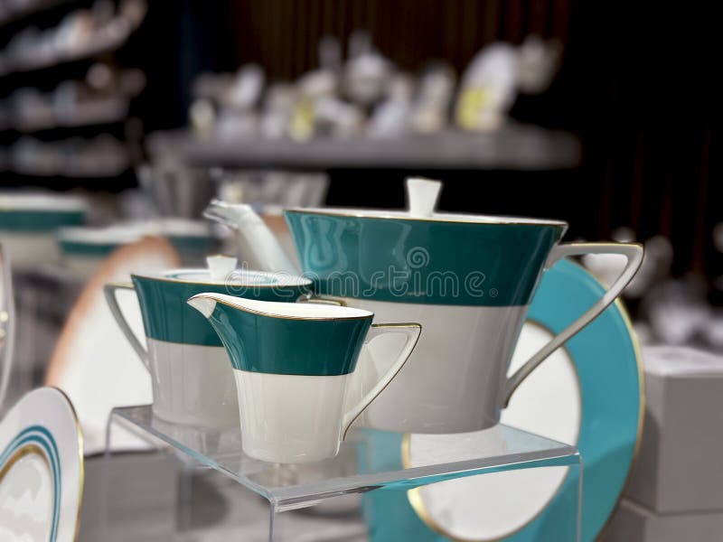 Turquoise Tea Set with Cup and Saucer Editorial Photography - Image of ...