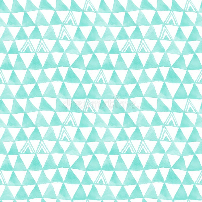 Turquoise Triangles Watercolor Seamless Pattern. Raster Background ...