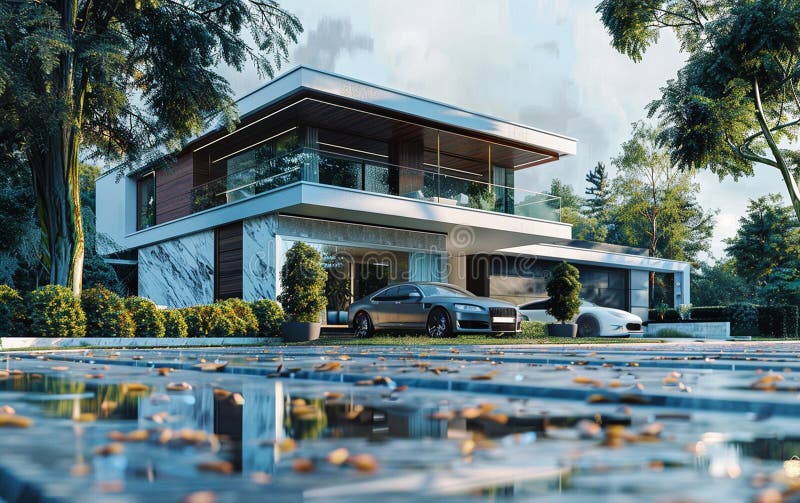 A Turquoise Two-Floor House with Car -Generative Ai Stock Photo - Image ...