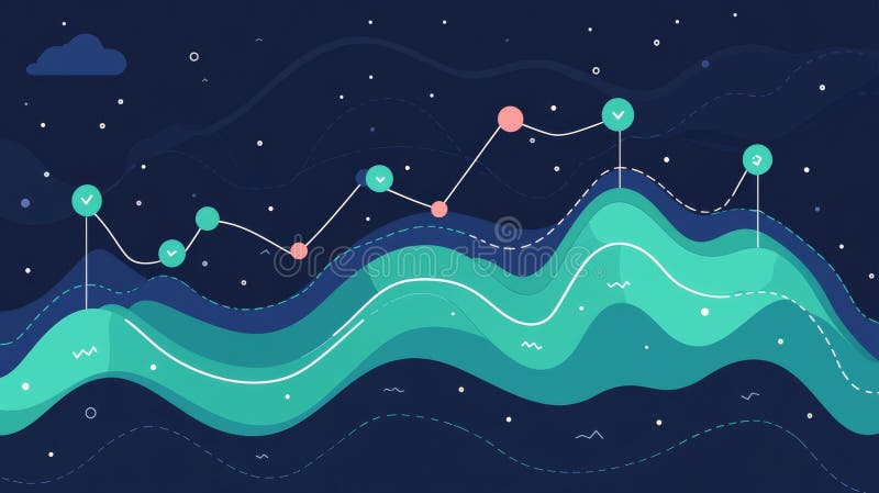 Turquoise Upward Curve Graph on Deep Navy Backdrop, Abstract Minimalist ...