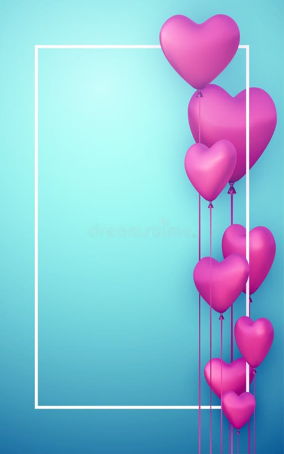 Turquoise Vertical Banner with Realistic 3d Heart Balloons Stock Vector ...