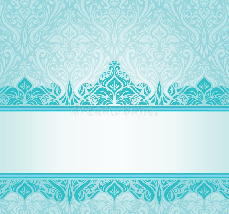 Floral Invitation Green-blue Turquoise Background Stock Illustration ...