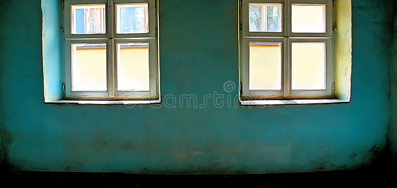 Turquoise Wall with Windows: a Glimpse into Aged Architecture Stock ...