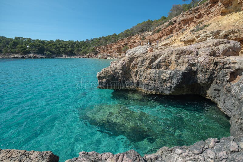 Turquoise Waters of Cala Saladeta in Ibiza in Summer Stock Photo ...