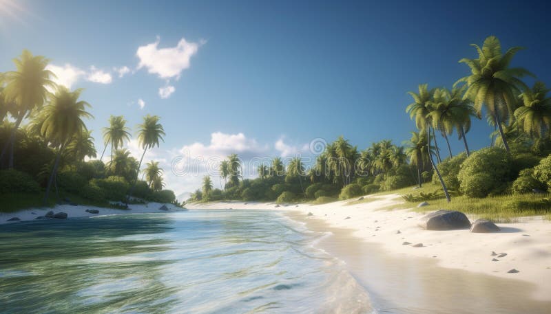 Turquoise Waters Edge, Coconut Palm Tree, Idyllic Tropical Climate ...