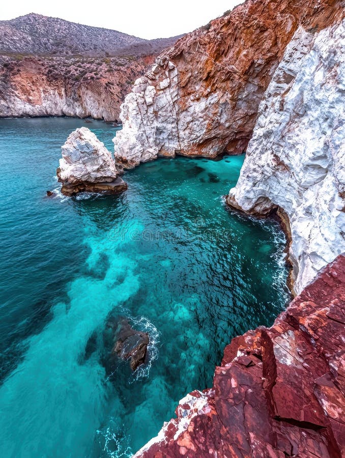 Turquoise Waters Surround Rocky Cliffs. Stock Illustration ...