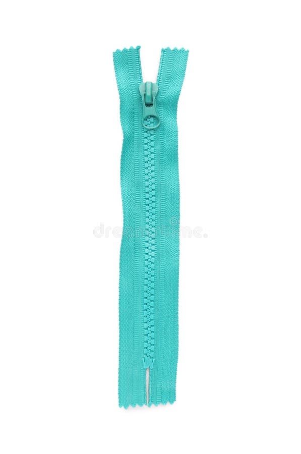 Turquoise Zipper Isolated on White, Top View Stock Image - Image of ...