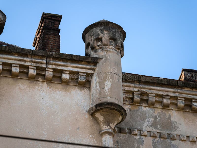 Turret and Brick Chimney on the Roof of an Ancient House Stock Photo ...
