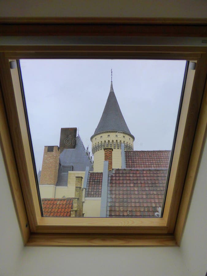 Turret and Roofs through Skylight Window Stock Image - Image of turret ...