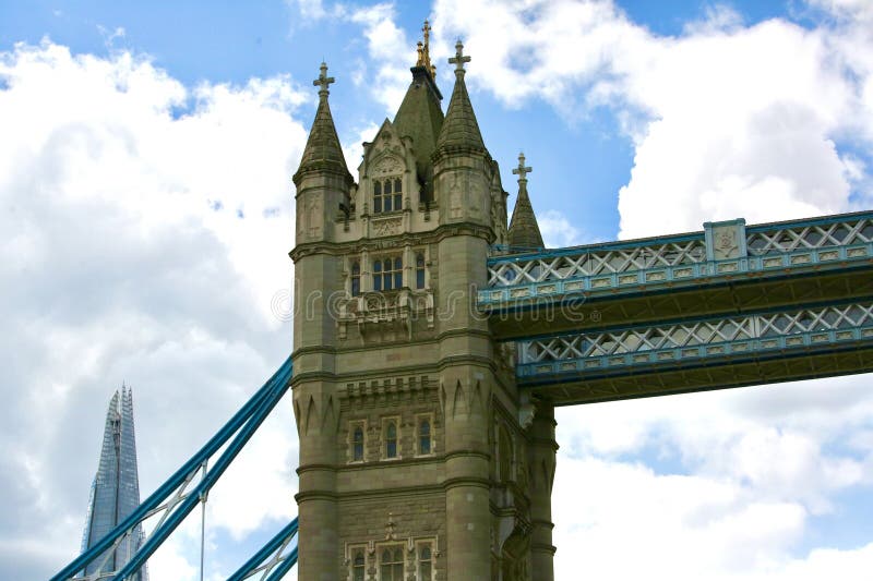Turret of Tower Bridge and the Top of the Shard Stock Image - Image of ...