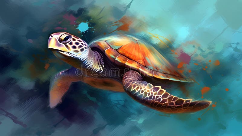 Turtle on Abstract Watercolor Background. Sea Turtle Stock Illustration ...