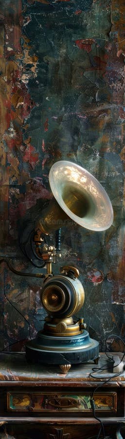 Turtle with an Antique Phonograph, Detailed Texture, Serene Setting ...