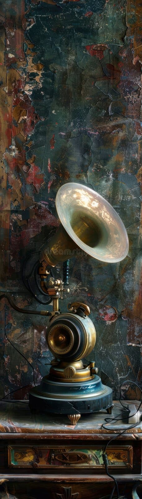 Turtle with an Antique Phonograph, Detailed Texture, Serene Setting ...