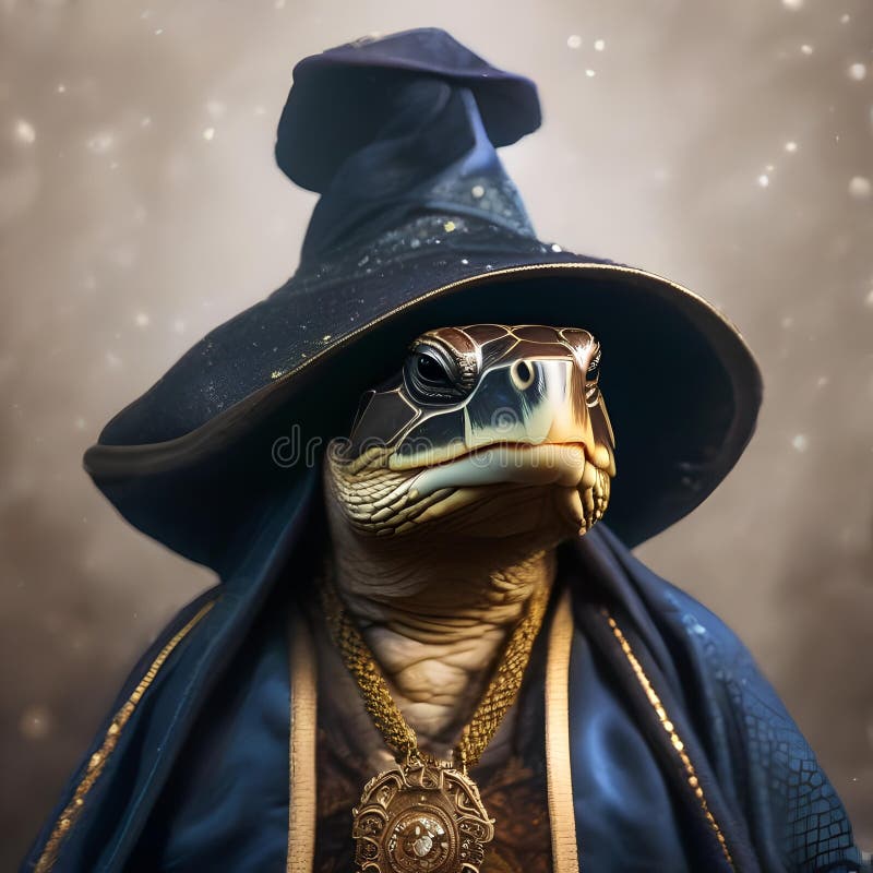 A Turtle As a Wizard in a Robe and Hat, Casting a Magical Spell4 Stock ...