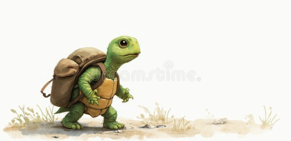 A Turtle with a Backpack Walking on a Dirt Road Stock Illustration ...