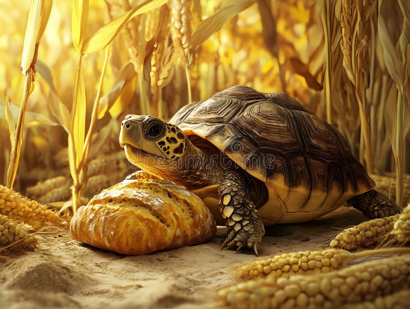 Turtle Baking Bread on Maize Background in Peaceful Nature Scene Stock ...