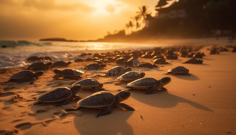 Turtle Basks in Sun on Sandy Beach Generated by AI Stock Illustration ...