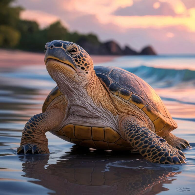 Turtle on a beach stock image. Image of crawling, habitat - 325456935