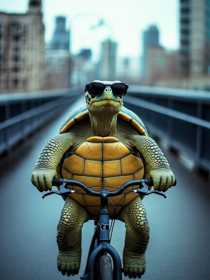 Turtle on a Bicycle in the City Stock Illustration - Illustration of ...