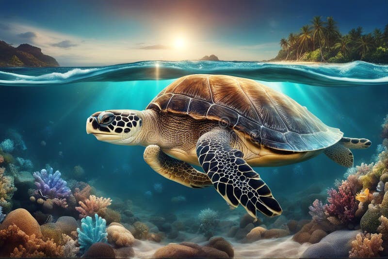 Turtle. Big Beautiful Sea Turtle. Selective Focus. AI Generated Stock ...