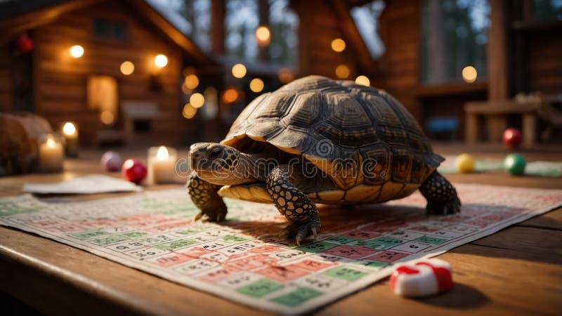 Adorable Tortoise Playing Bingo at Cozy Cabin Stock Illustration ...