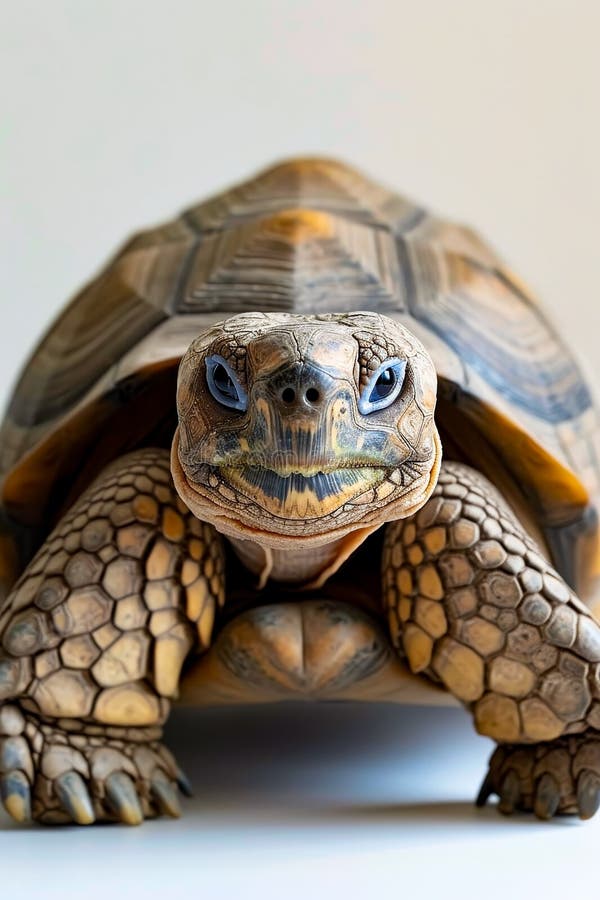 Turtle with Blue Eyes Sits on White Surface. Generative AI Stock Photo ...
