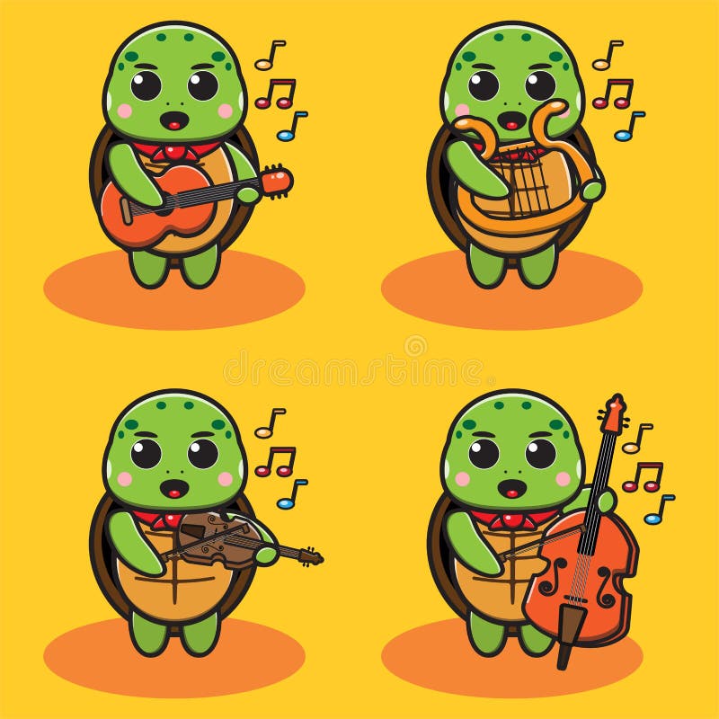 Vector Illustration of Cute Little Turtle Play Music Stock Vector ...