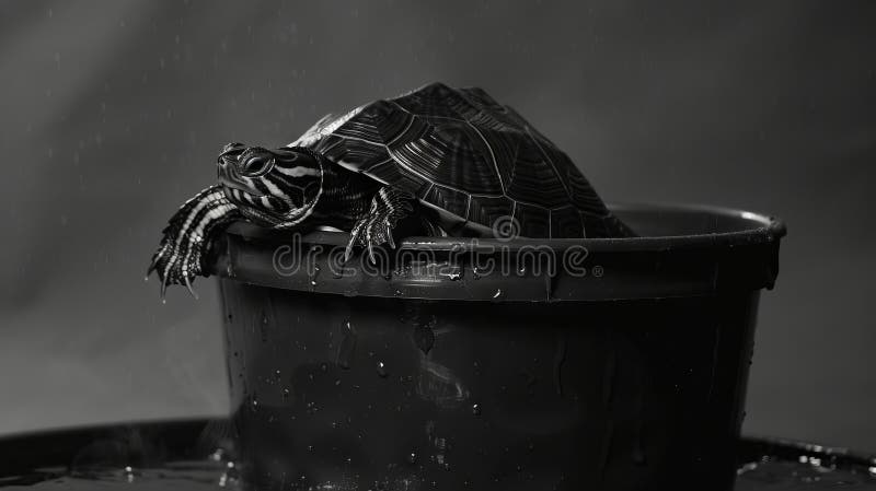 A Turtle in a Bucket with Water on it Stock Image - Image of white ...