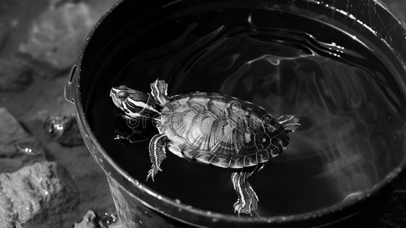 A Turtle in a Bucket of Water Stock Photo - Image of white, black ...