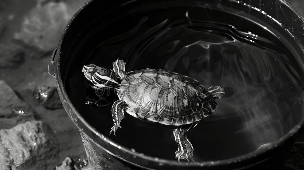 A Turtle in a Bucket of Water Stock Photo - Image of white, black ...