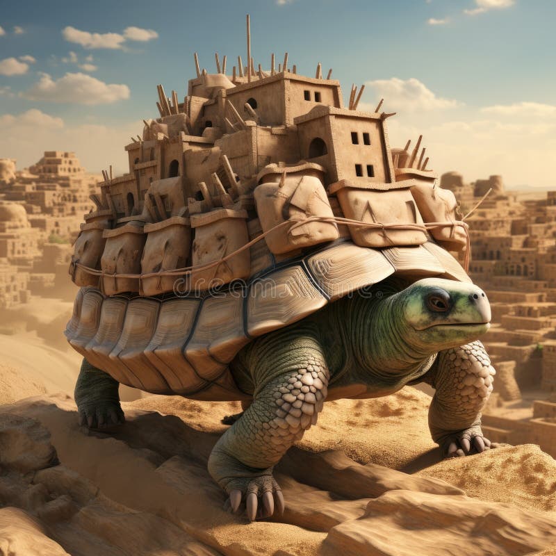 A Turtle with a Building on Its Back Stock Illustration - Illustration ...