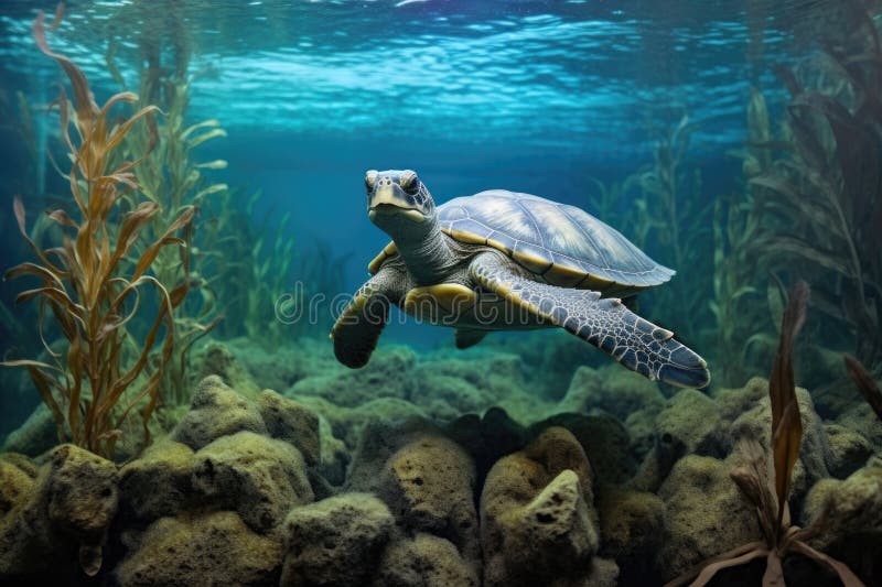 Turtle Camouflaged among Aquatic Plants, Ready To Strike Stock Image ...