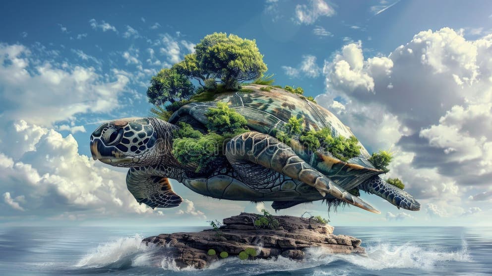 Turtle Carrying a Island on it S Back Stock Illustration - Illustration of lizard, amphibian ...