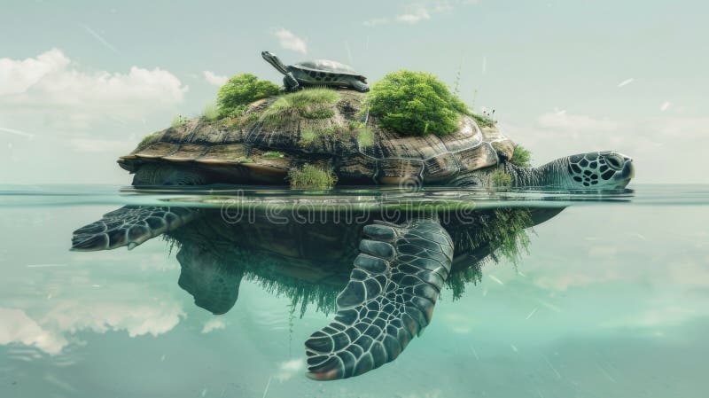 Turtle Carrying a Island on it S Back Stock Illustration - Illustration ...