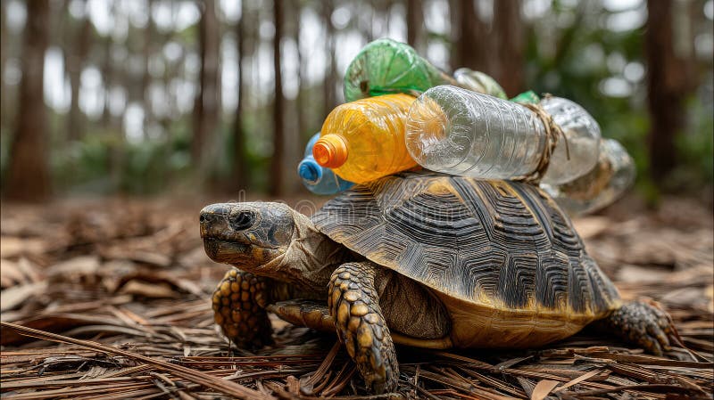 Turtle Carrying Plastic Bottles in Forest Highlights Environmental ...