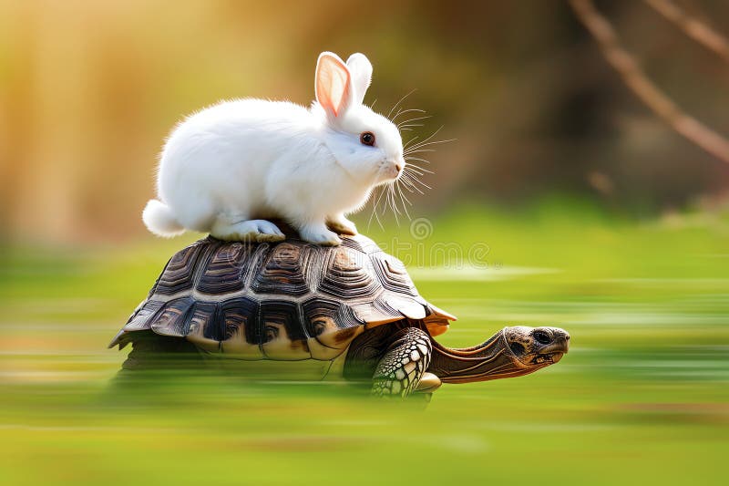 Turtle Carrying a Rabbit on Its Back, AI Generated Stock Illustration ...