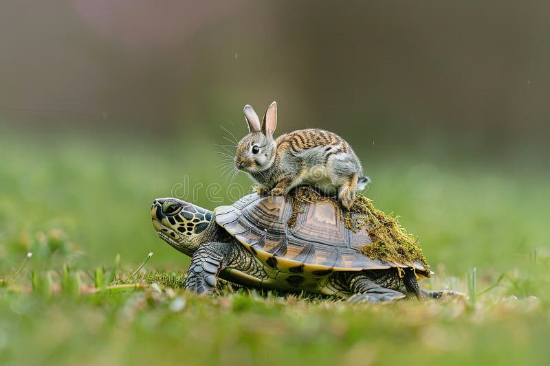 Turtle Carrying a Rabbit on it S Back. Generative AI. Stock ...