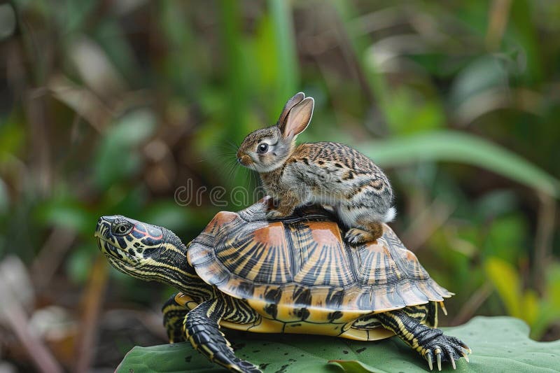 Turtle Carrying a Rabbit on it S Back. Generative AI. Stock ...