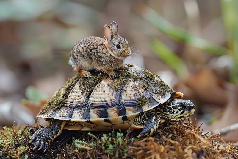 Turtle Carrying a Rabbit on it S Back. Generative AI. Stock ...