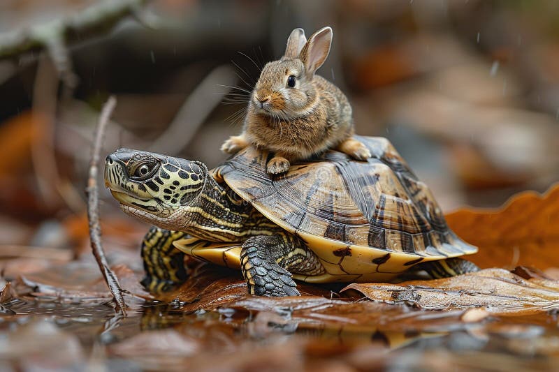 Turtle Carrying a Rabbit on it S Back. Generative AI. Stock ...