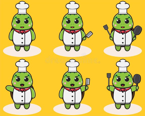 Vector Illustration of Cute Little Turtle Chef Cartoon Set Stock Vector ...