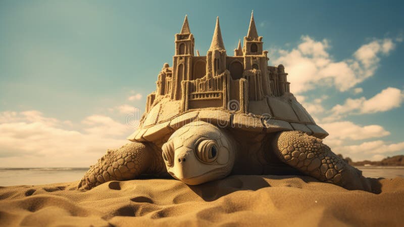 A Turtle with a Castle on Its Head Stock Illustration - Illustration of ...
