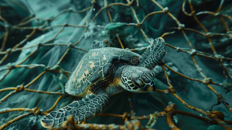 Turtle Caught in Fishing Net Stock Image - Image of animal, fence ...