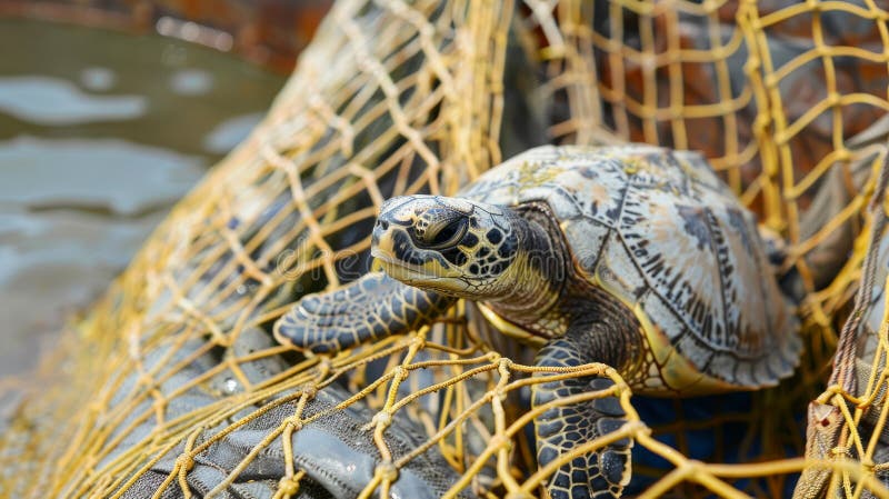 Turtle Caught in Fishing Net Stock Image - Image of turtle, generated ...