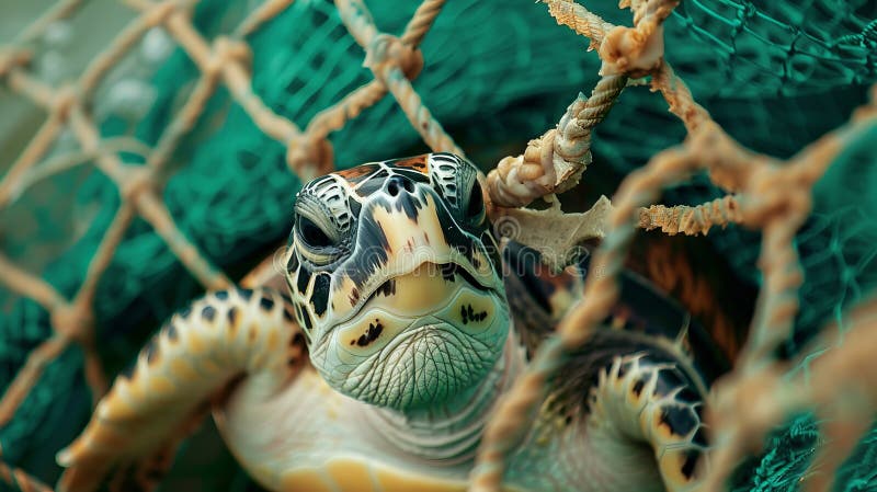 Turtle Caught in Fishing Net Stock Photo - Image of animal, generated ...