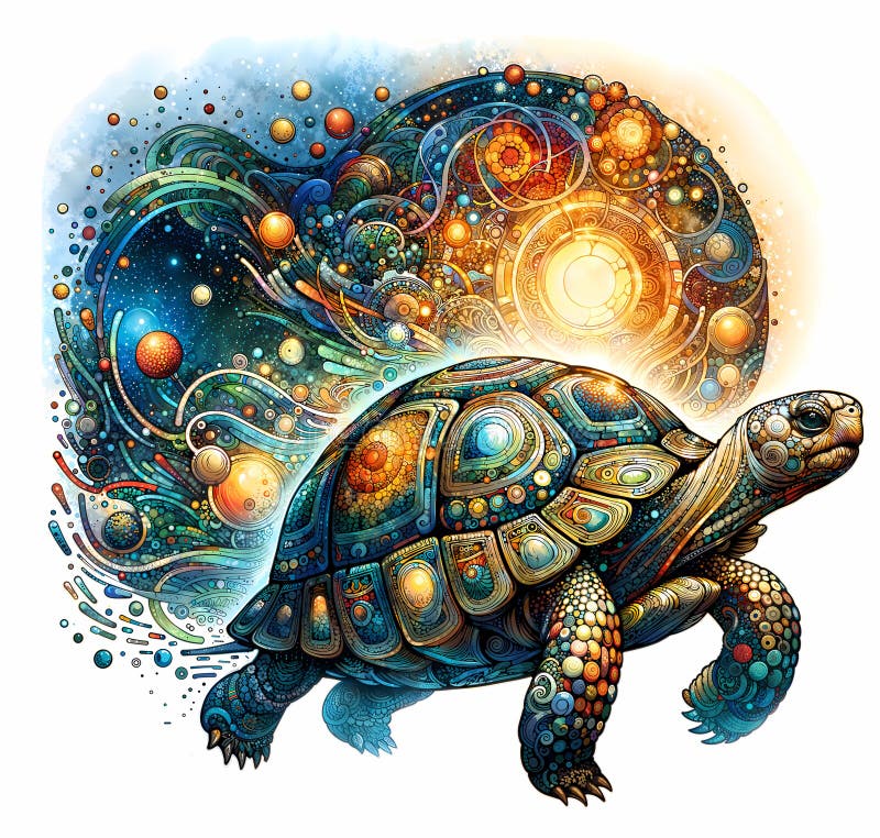 Turtle with Celestial Patterns in Fantasy Scene Stock Illustration ...