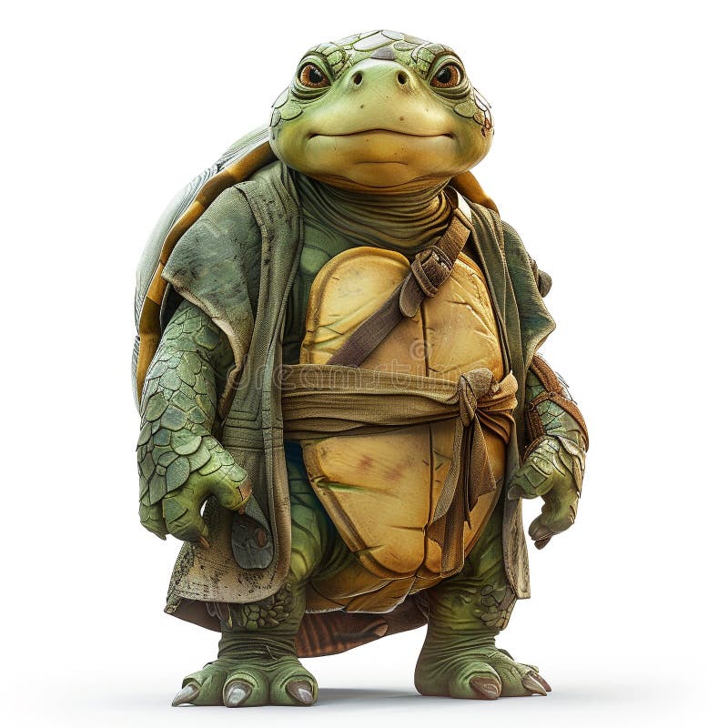 A Turtle Character Dressed in Robes Stands Confidently Against a White ...