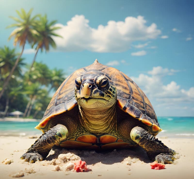 Turtle Chilling on the Beach Summer Vacations Stock Photo - Image of ...