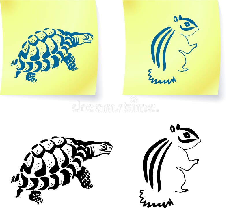 Turtle and Chipmonk Drawings on Post it Notes Stock Illustration ...